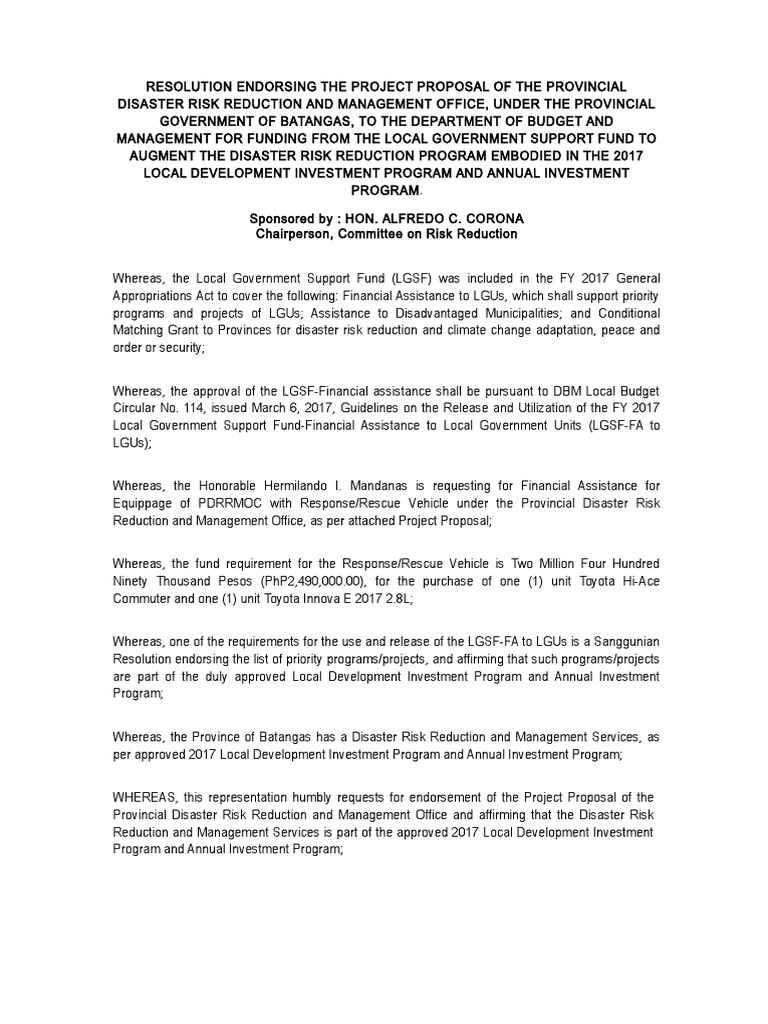 draft Reso Dbm Pdrrmo | Local Government | Politics | Free 30-day Trial ...