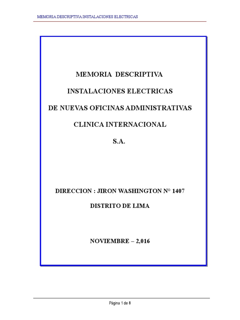 Memoria Descriptiva Clinica Impreso | PDF | Cobre | Enchufes y tomas de corriente alterna
