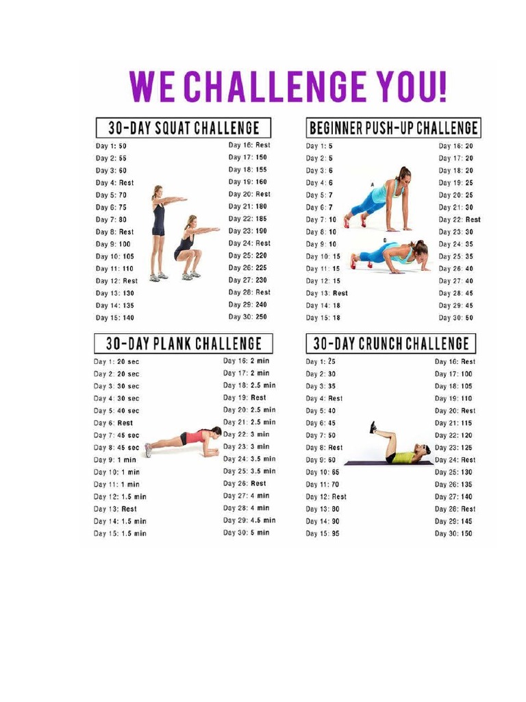 30 Day Plank Challenge Printable Calendar