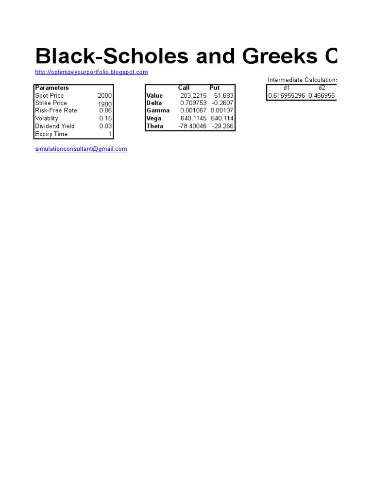 Black Scholes and Greeks Calculator | PDF