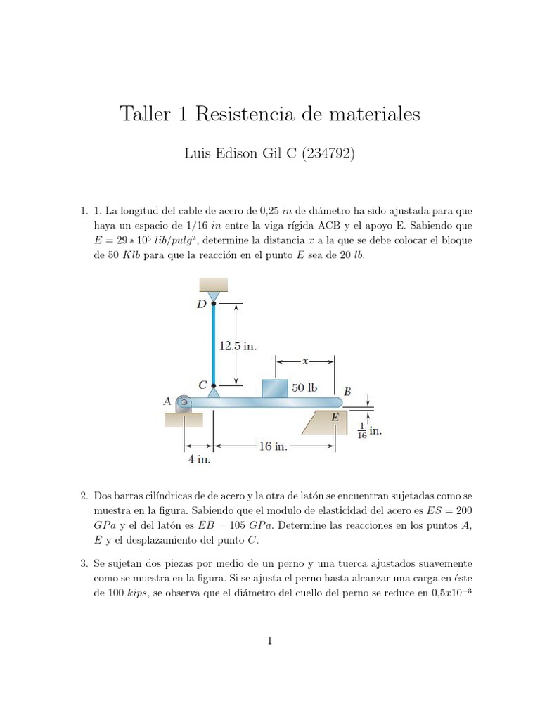 Ejercicios Resistencia de Materiales | PDF | Elasticidad (Física) | Acero