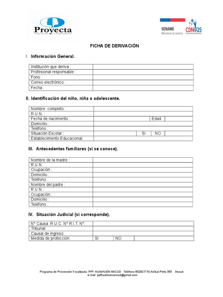 Ficha de Derivacion, PPF Huaihuén Ancud | PDF | Política | Ciencias sociales
