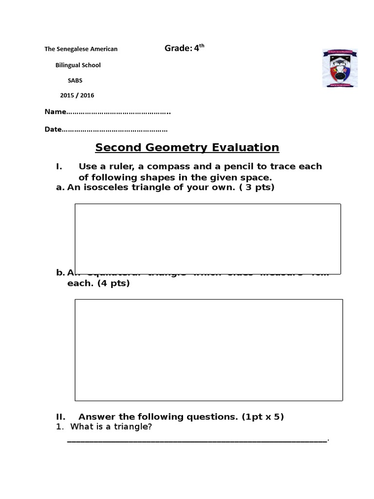 4th Grade 2nd Geometry Evaluation | PDF