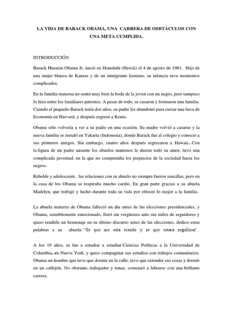 La Vida de Barack Obama | PDF | Barack Obama | Liderazgo