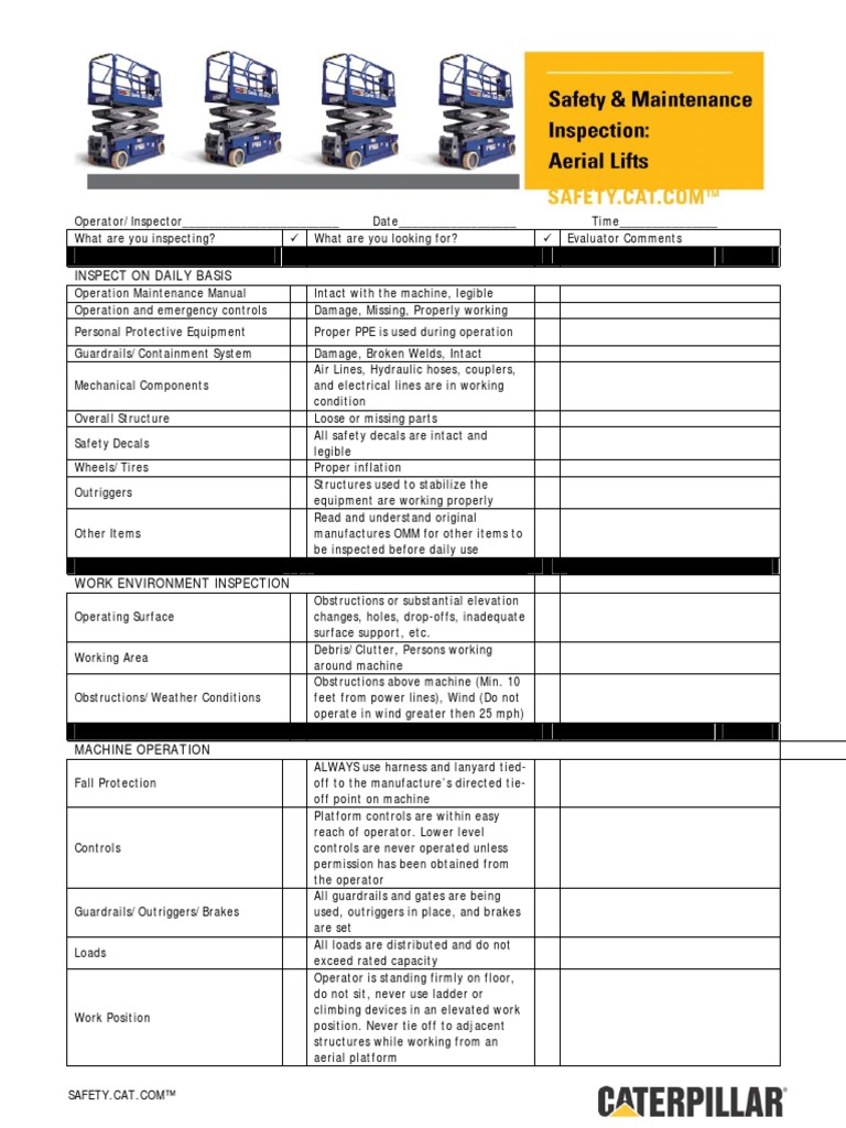 Aerial Lift Checklist PDF | PDF | Personal Protective Equipment | Elevator