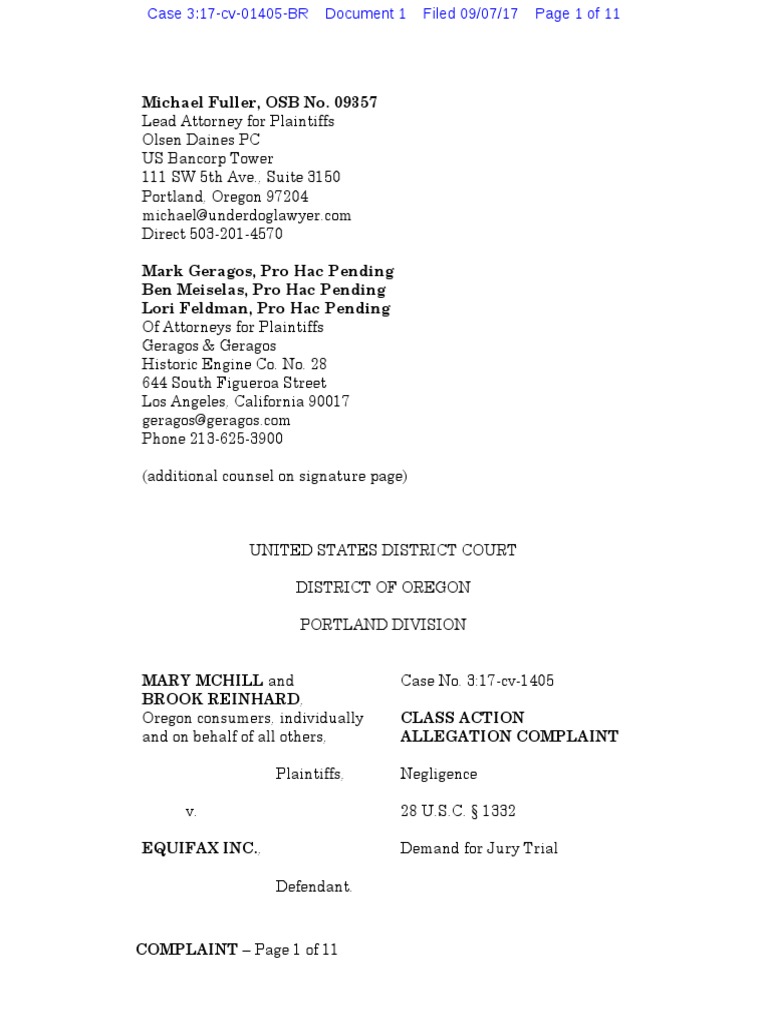 Equifax Class-Action Lawsuit | PDF | Class Action | Negligence