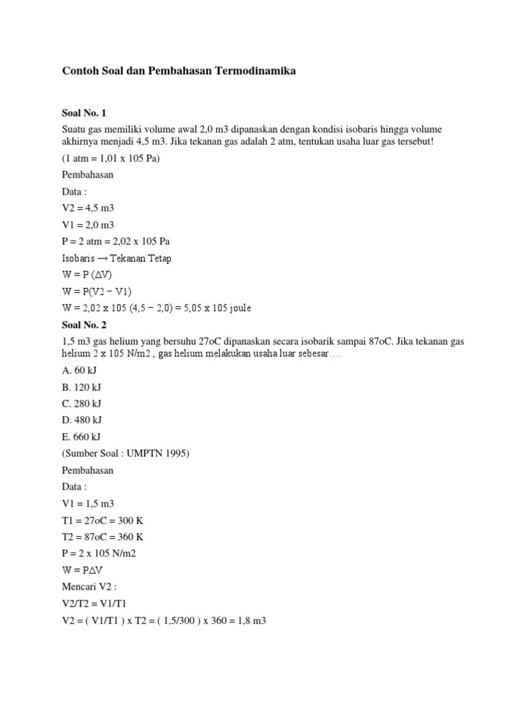 Contoh Soal Dan Pembahasan Termodinamika | PDF