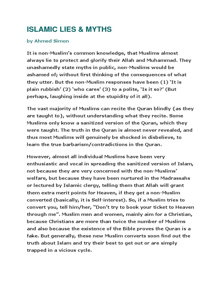 Islamic Lies & Myths: by Ahmed Simon | PDF | Quran | Islam
