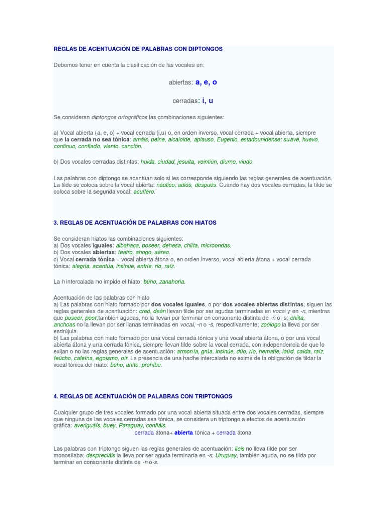 Reglas de Hiatos y Diptongos | PDF | Idiomas | Artes del Lenguaje y ...