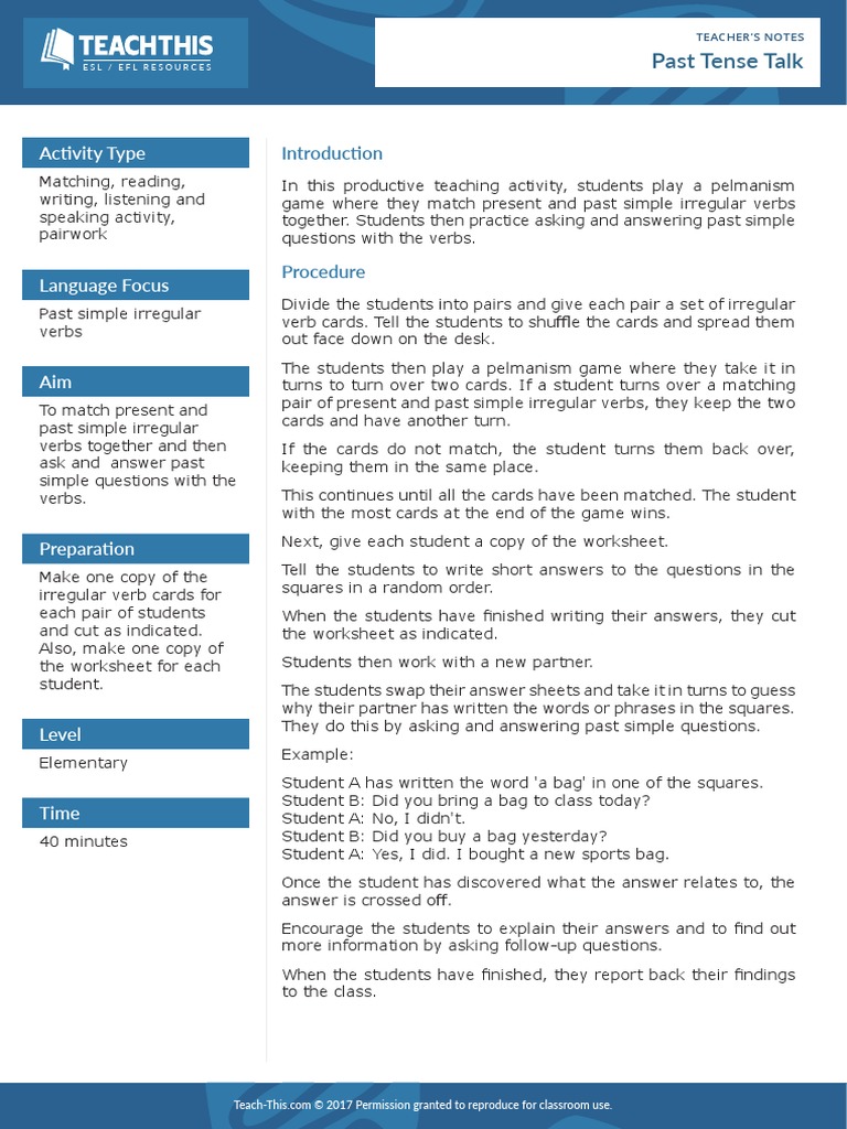 Past Tense Talk | PDF | English As A Second Or Foreign Language | Rules