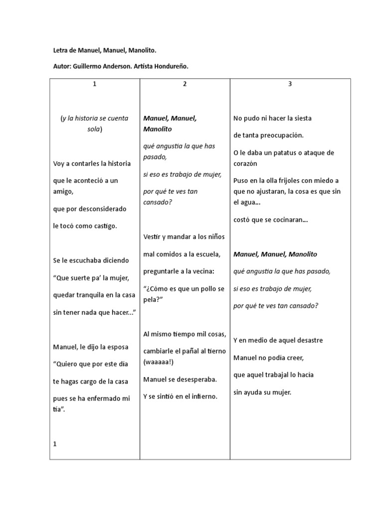 Letra Manuel, Manuelito | PDF | Ocio