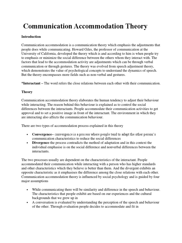 Communication Accommodation Theory | Download Free PDF | Nonverbal ...