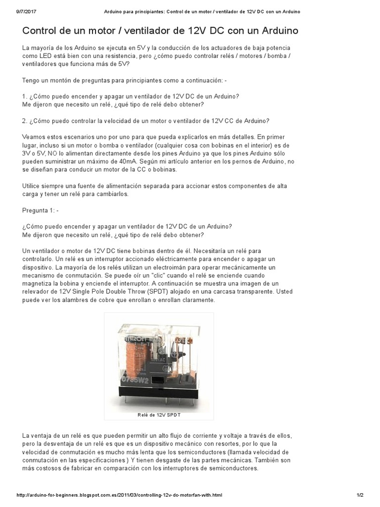 Arduino para Principiantes - Control de Un Motor - Ventilador de 12V DC ...
