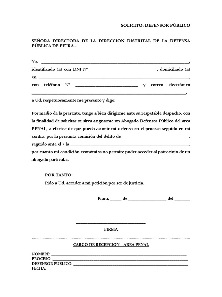 Solicitud De Defensor Publico Varias Gobierno Política