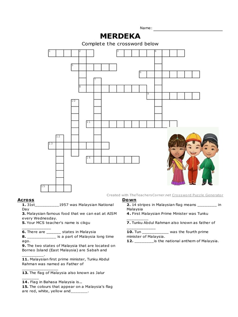 Merdeka: Complete The Crossword Below | PDF