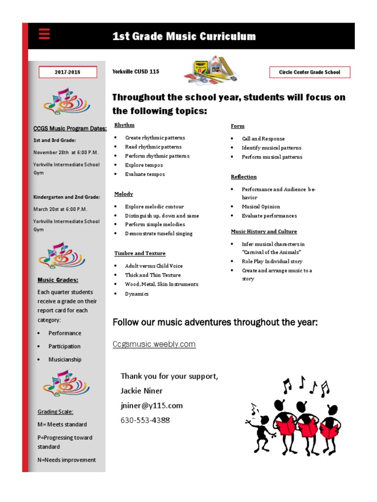 1st Grade Music Curriculum Overview | PDF | Rhythm | Melody