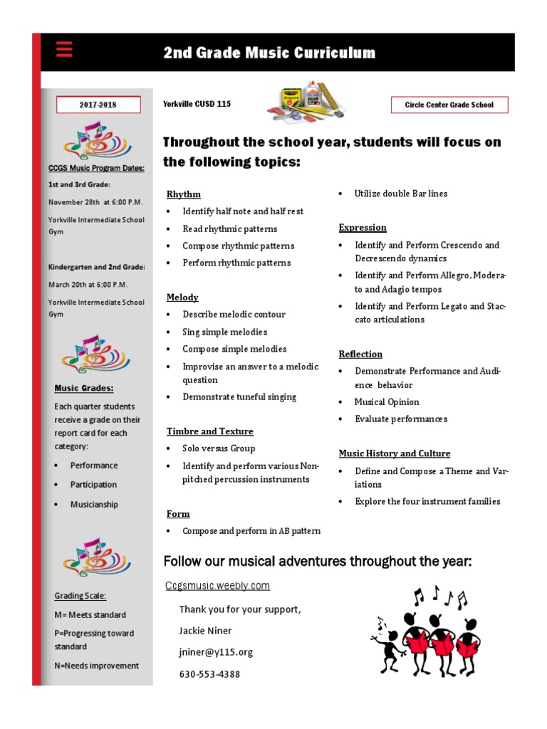 2nd Grade Music Curriculum Overview | PDF | Melody | Tempo