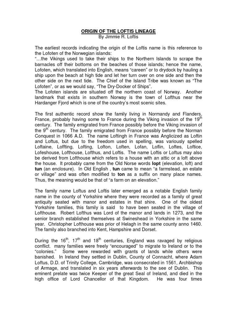 Loftis Family Lineage | PDF