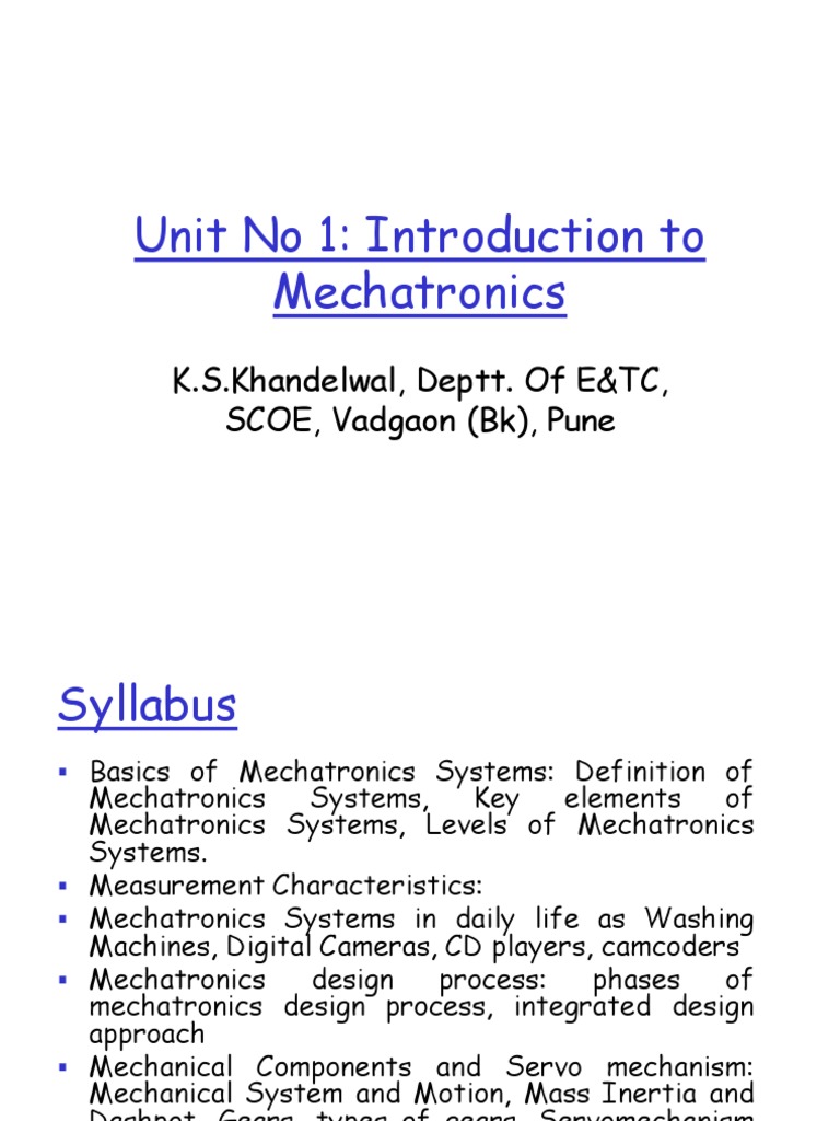Unit1 - Introducation To Mechatronics | PDF | Servomechanism | Gear