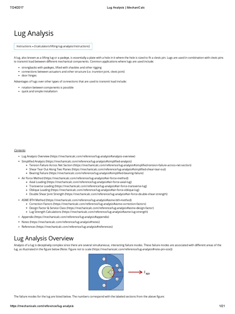 Lug Analysis - MechaniCalc | Download Free PDF | Strength Of Materials ...