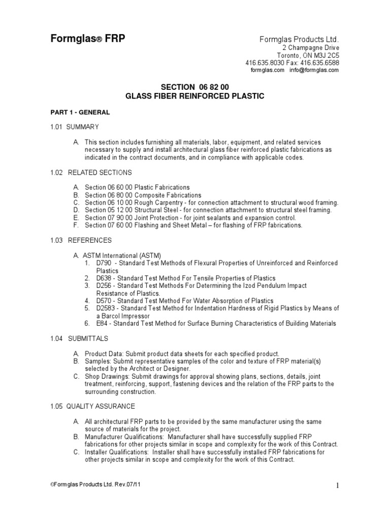 Formglas FRP Specification V Sept 2011 | PDF | Fibre Reinforced Plastic ...