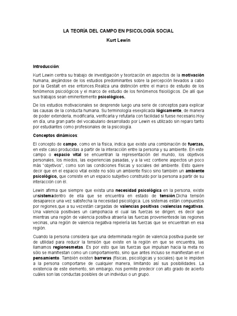 La Teoria Del Campo en Psicologia Social | PDF | Sicología | Psicología ...