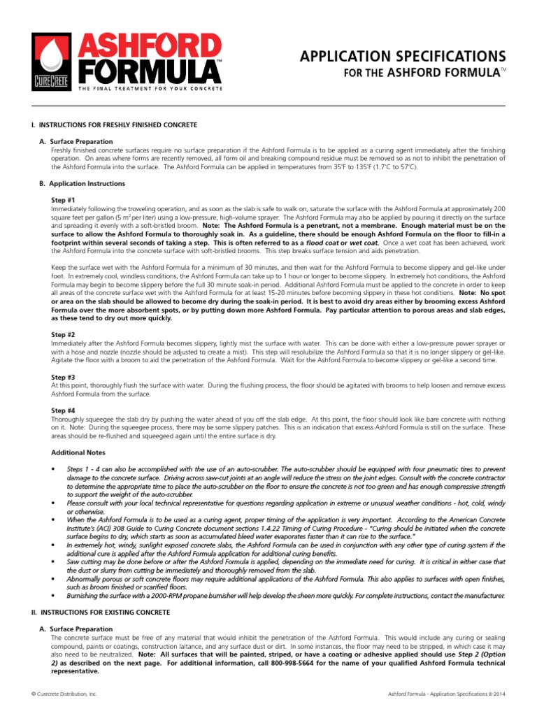 Ashford Formula Application Specifications | PDF | Paint | Concrete