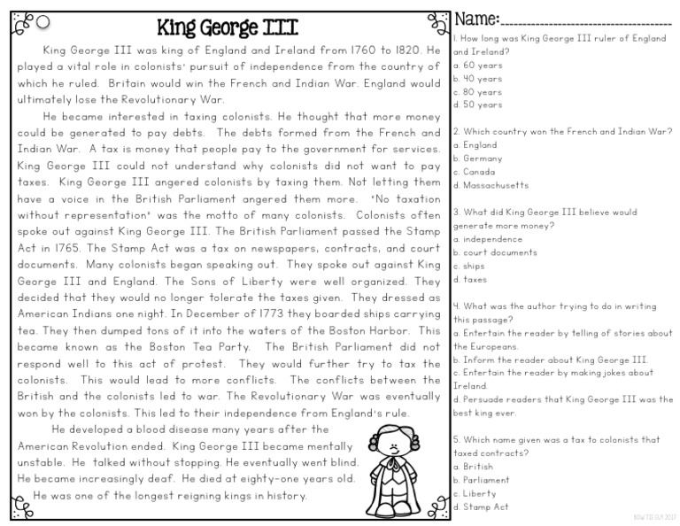 King George III Differentiated Passages 1 | PDF | Government | Unrest