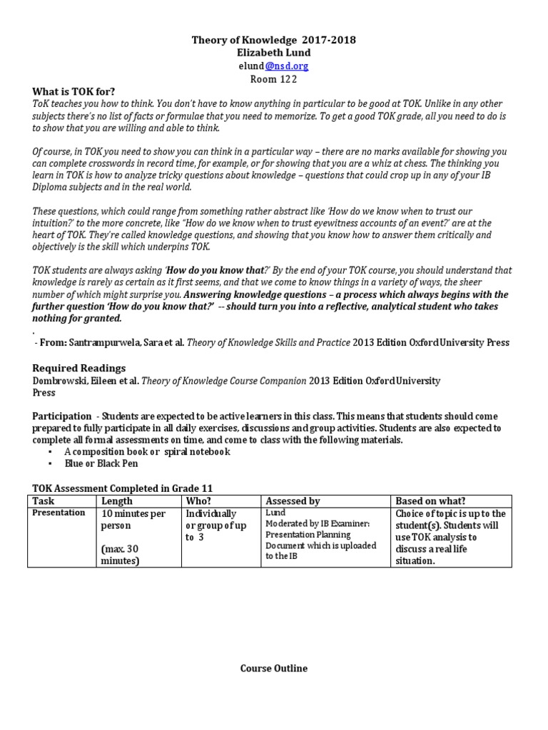 Tok Course Overview | PDF | Epistemology | Essays