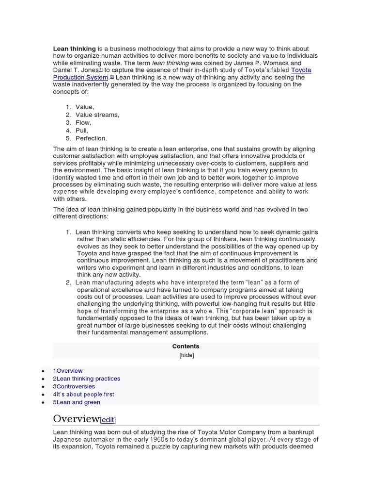 Lean Thinking | PDF | Lean Manufacturing | Production And Manufacturing