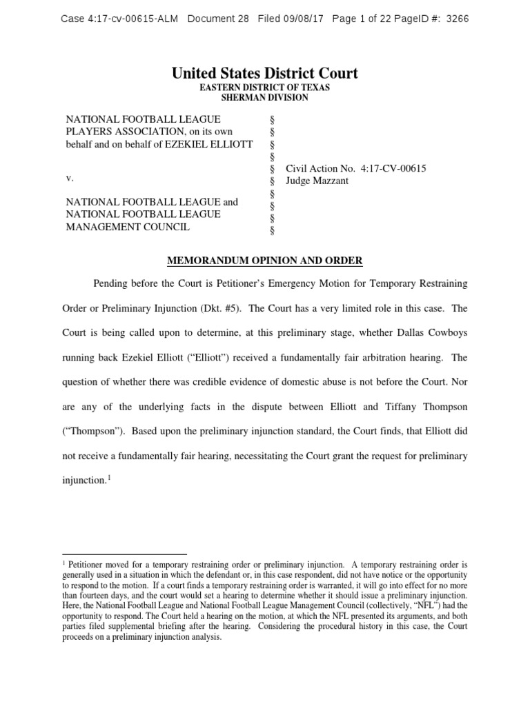 Judge Mazzant Decision in Zeke Elliott Case | PDF | Injunction ...