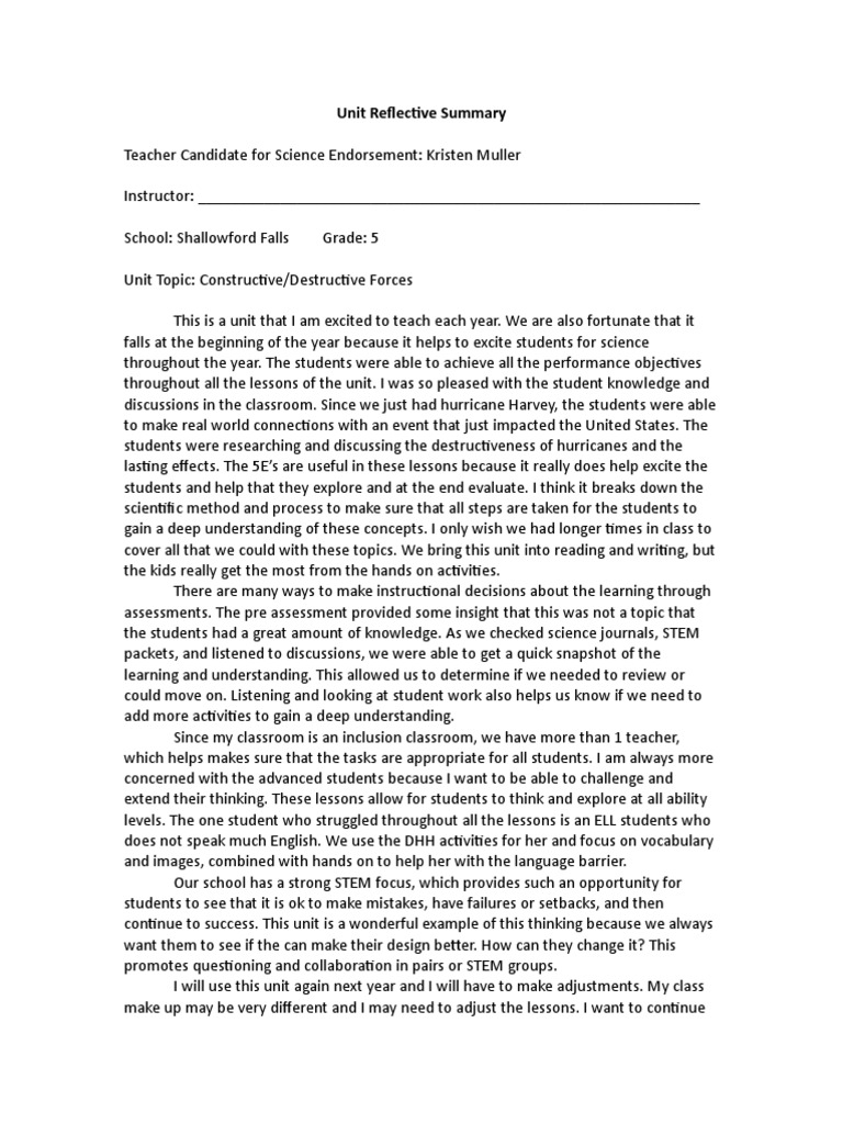 Unit Reflection | Download Free PDF | Educational Assessment | Classroom