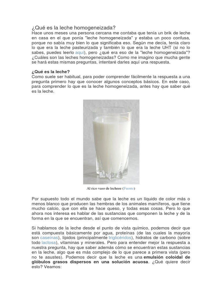 Leche Homogeneizada: Qué es y Cómo Funciona | PDF | Emulsión | Leche