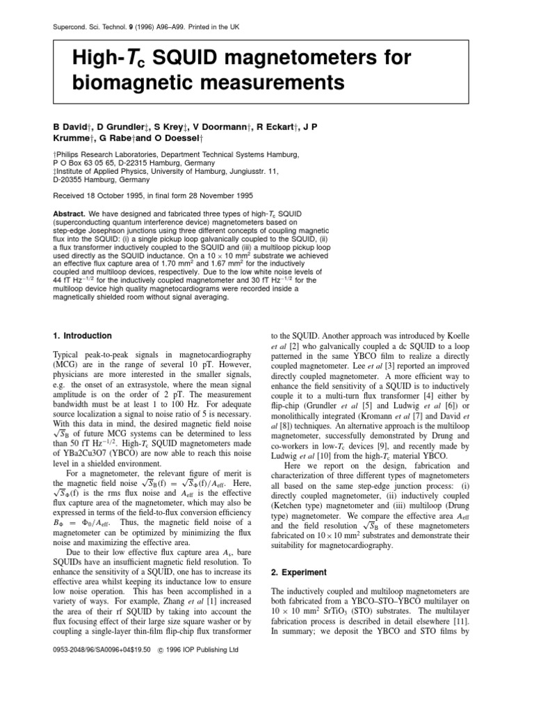 High-SQUID Magnetometers For Biomagnetic Measurements | PDF ...