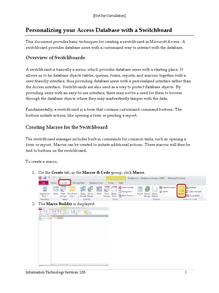 Providing Database Users with a Customized Interface: A Guide to Creating Switchboards in ...