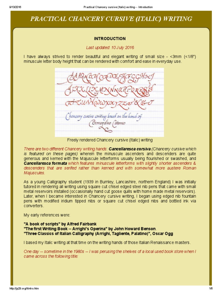 1 - Practical Chancery Cursive (Italic) Writing - Introduction | PDF ...