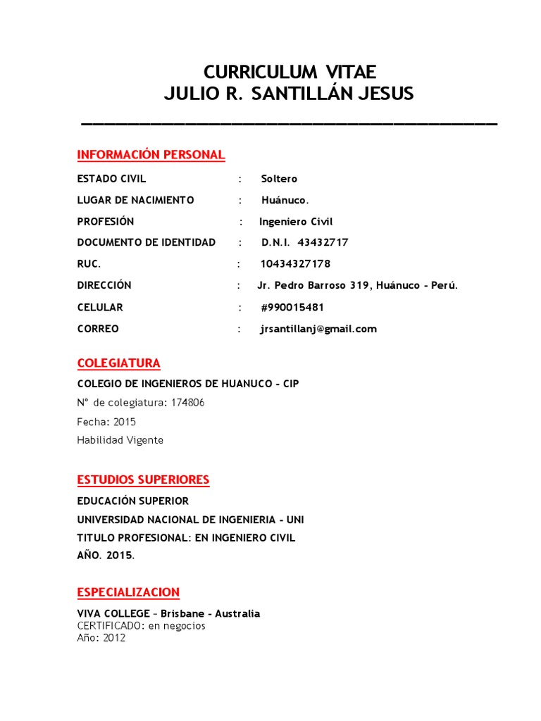 Curriculum Vitae.docx Julio Autoguardado | Modificación de comportamiento | Cognición | Prueba ...