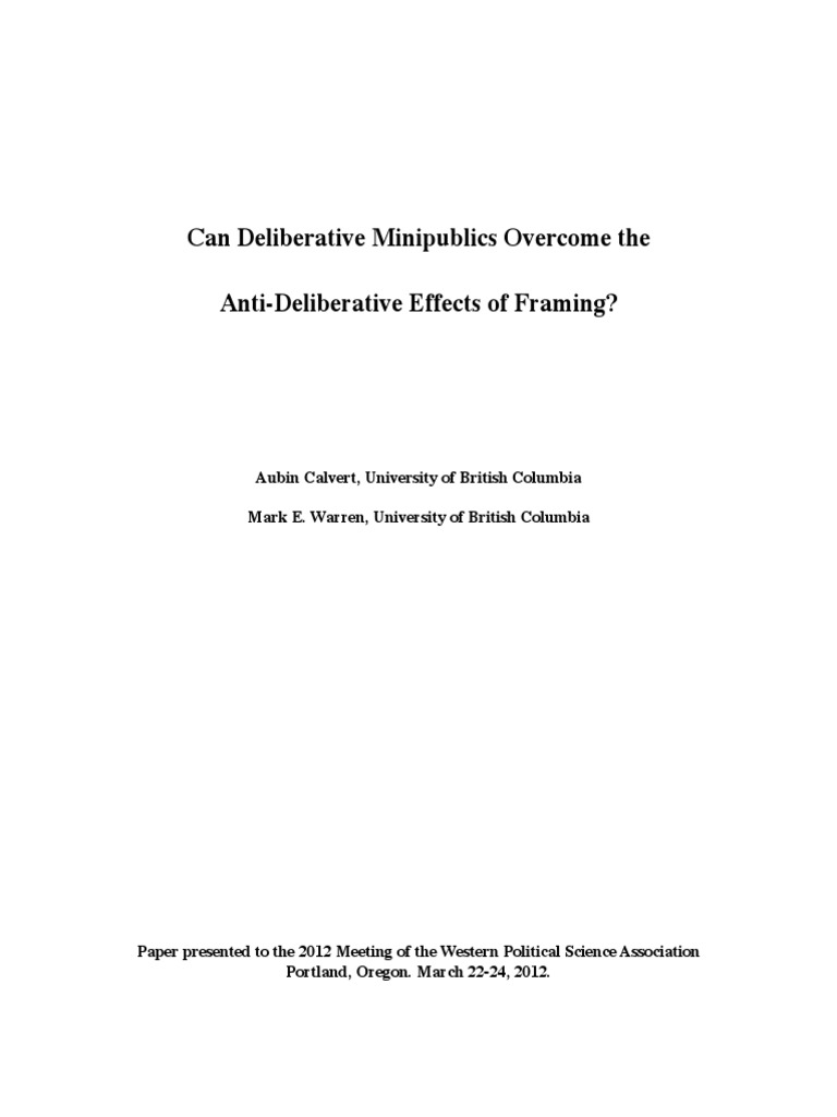 Calvert, Aubin Warren, Mark - Can Deliberative Minipublics Overcome The ...