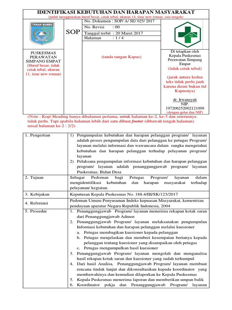 Contoh Format Penyusunan SOP | PDF