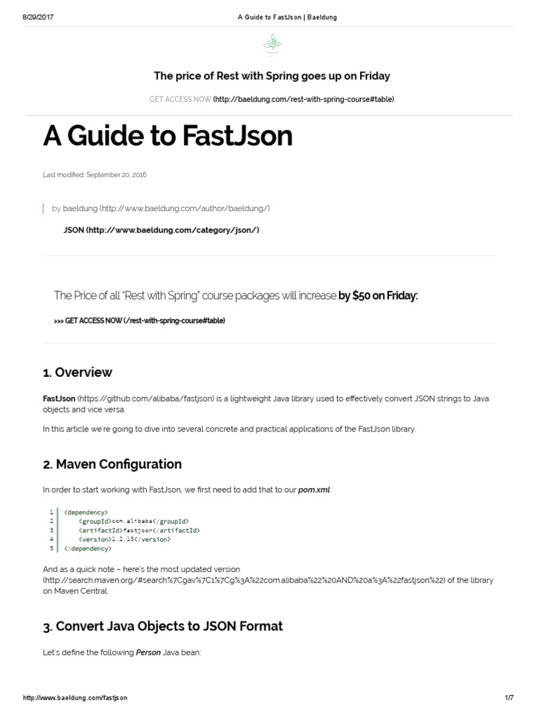 A Guide To FastJson - Baeldung | PDF | Json | Parameter (Computer ... A Guide To FastJson - Baeldung | PDF | Json | Parameter (Computer ...