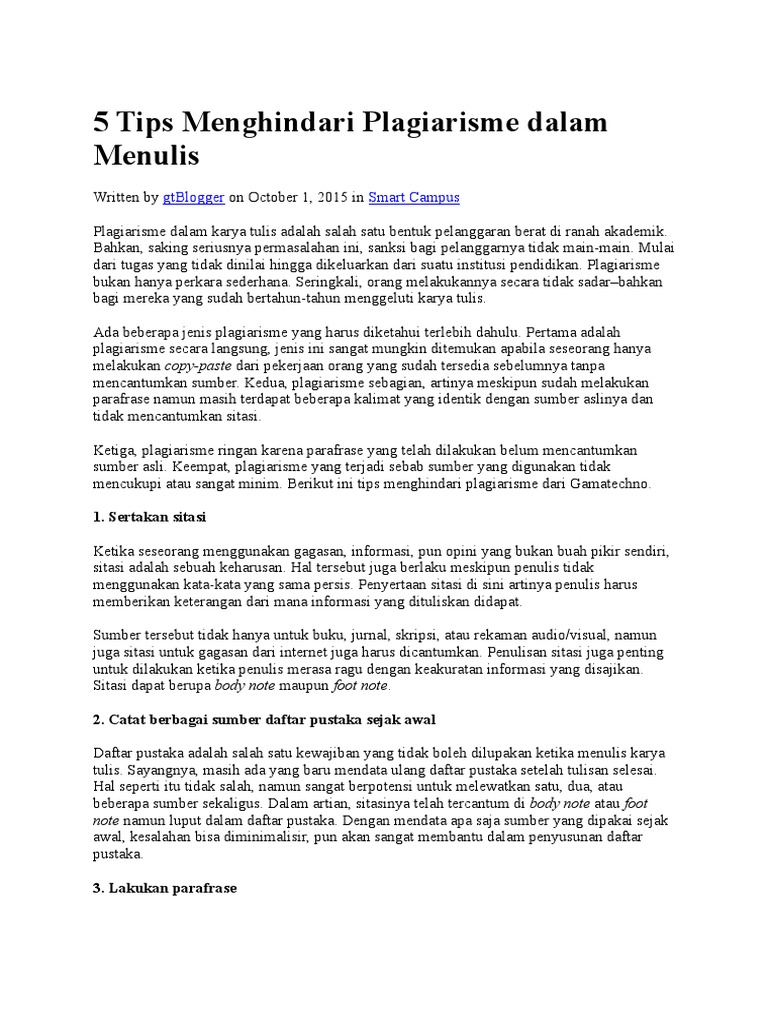 5 Tips Menghindari Plagiarisme Dalam Menulis | PDF