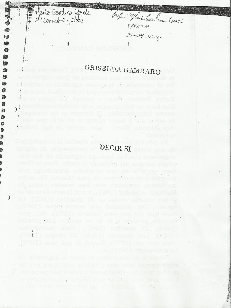 Decir Sí - Griselda Gambaro PDF | PDF