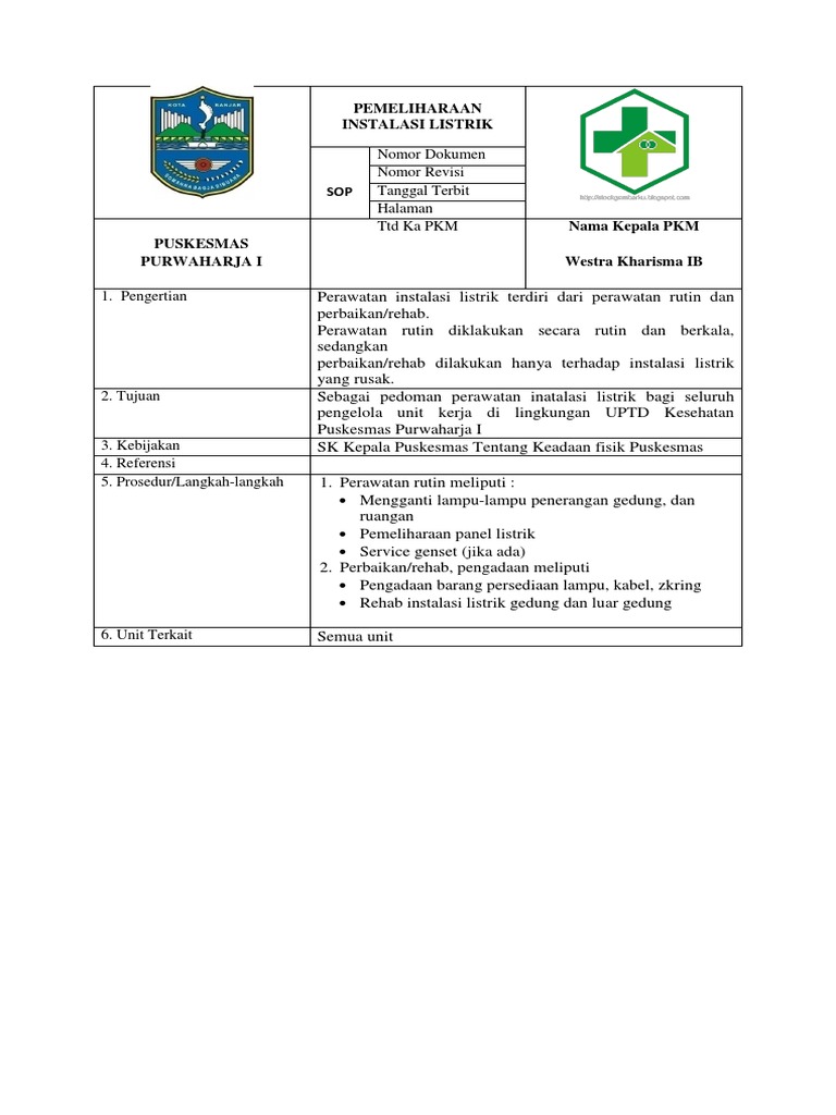 Sop Pemeliharaan Instalasi Listrik | PDF