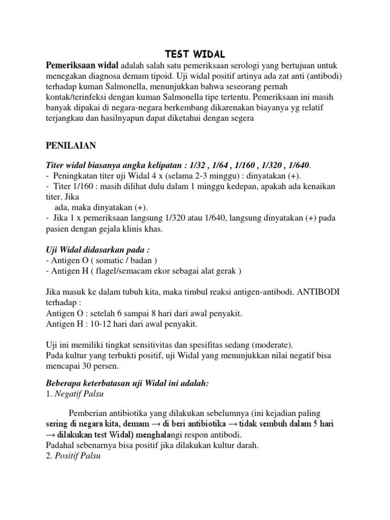 Test Widal | PDF | Sains & Matematika