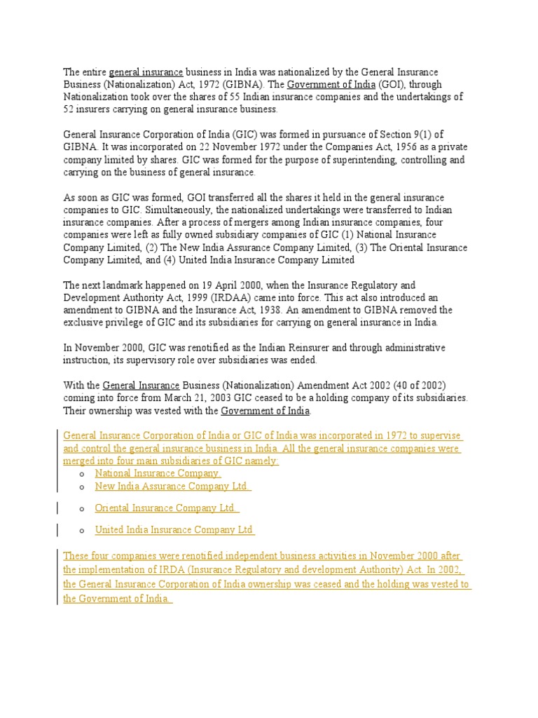 Overview of India's General Insurance Nationalization | PDF | Economies ...