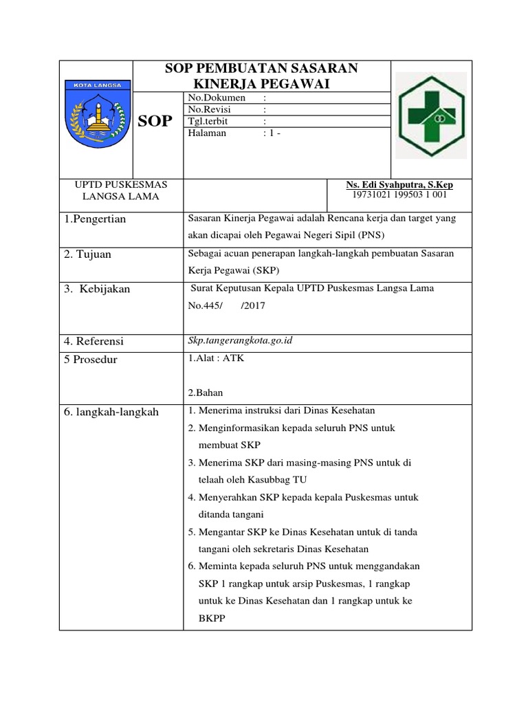 Sop Pembuatan SKP Pegawai | PDF