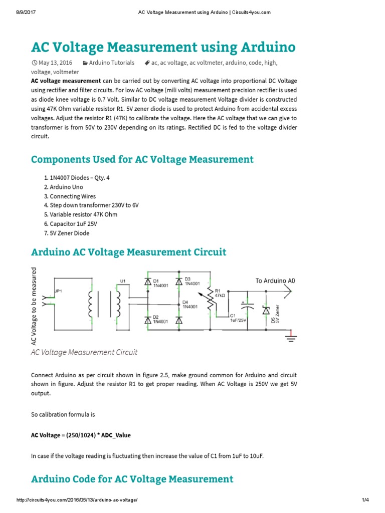 AC Voltage Measurement Using Arduino - Circuits4you PDF | PDF | Voltage | Rectifier