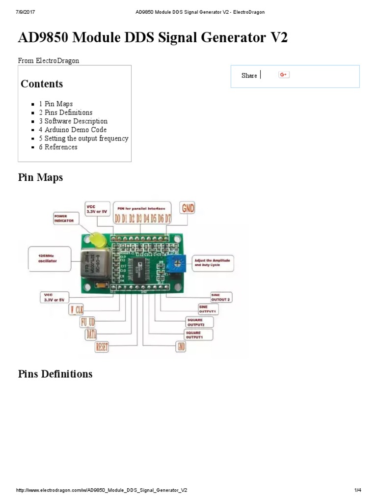 AD9850 Module DDS Signal Generator V2 - ElectroDragon PDF | PDF | Digital To Analog Converter ...