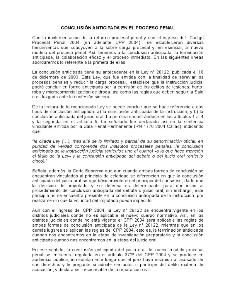 Conclusión Anticipada en El Proceso Penal | Procedimiento Criminal ...