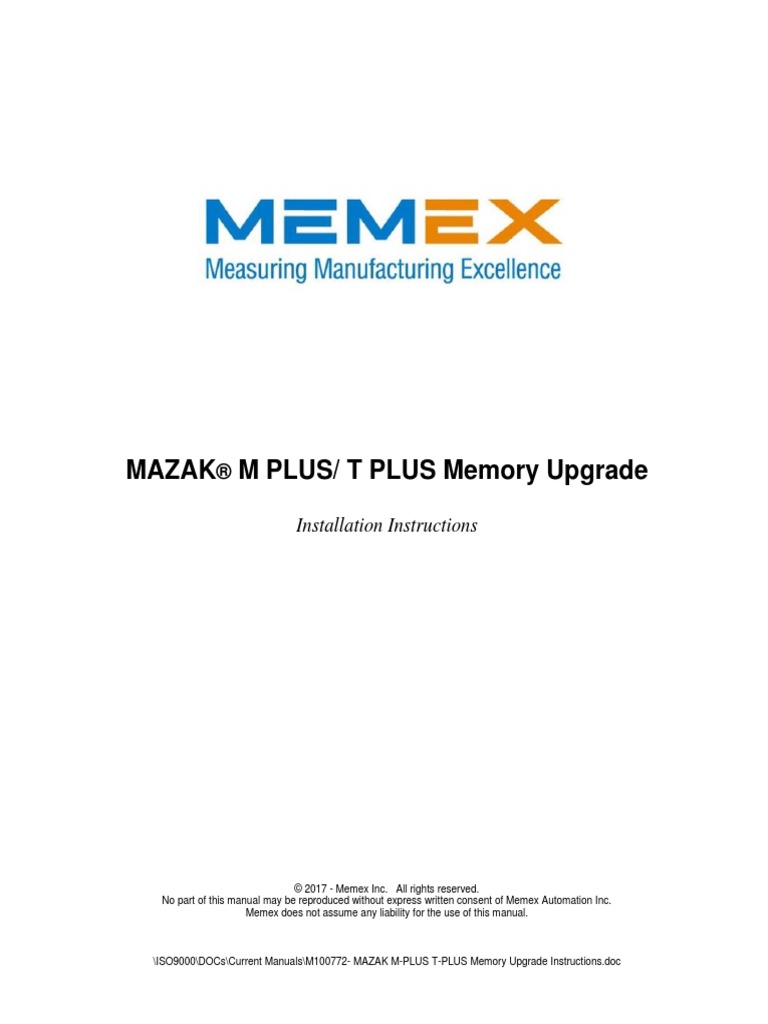 MAZAK M PLUS T PLUS Memory Upgrade Instructions | PDF | Read Only Memory | Menu (Computing)